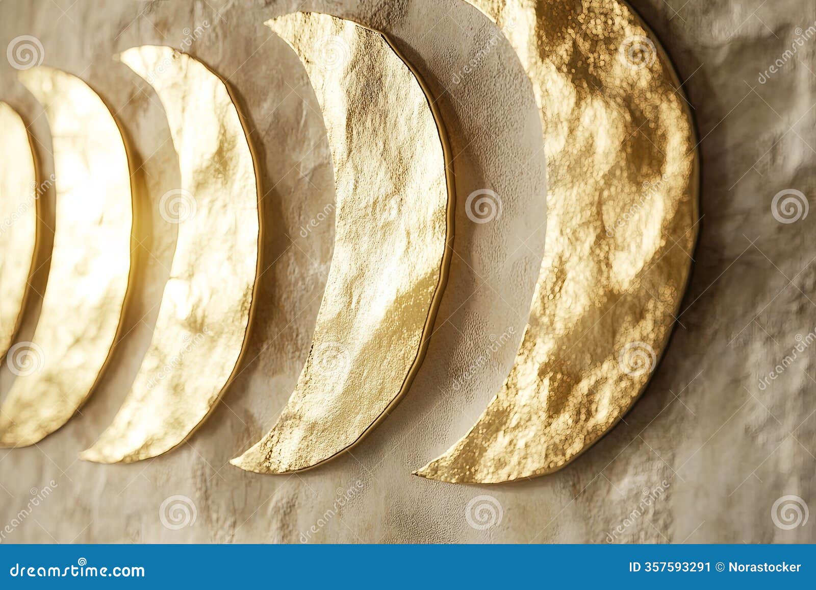 Volumetric Stucco Panel of Moon Phases in Champagne Gold. Art Stock ...