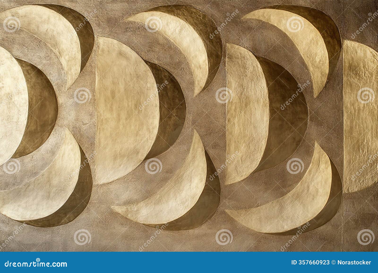 Volumetric Stucco Panel of Moon Phases in Champagne Gold. Art Stock ...