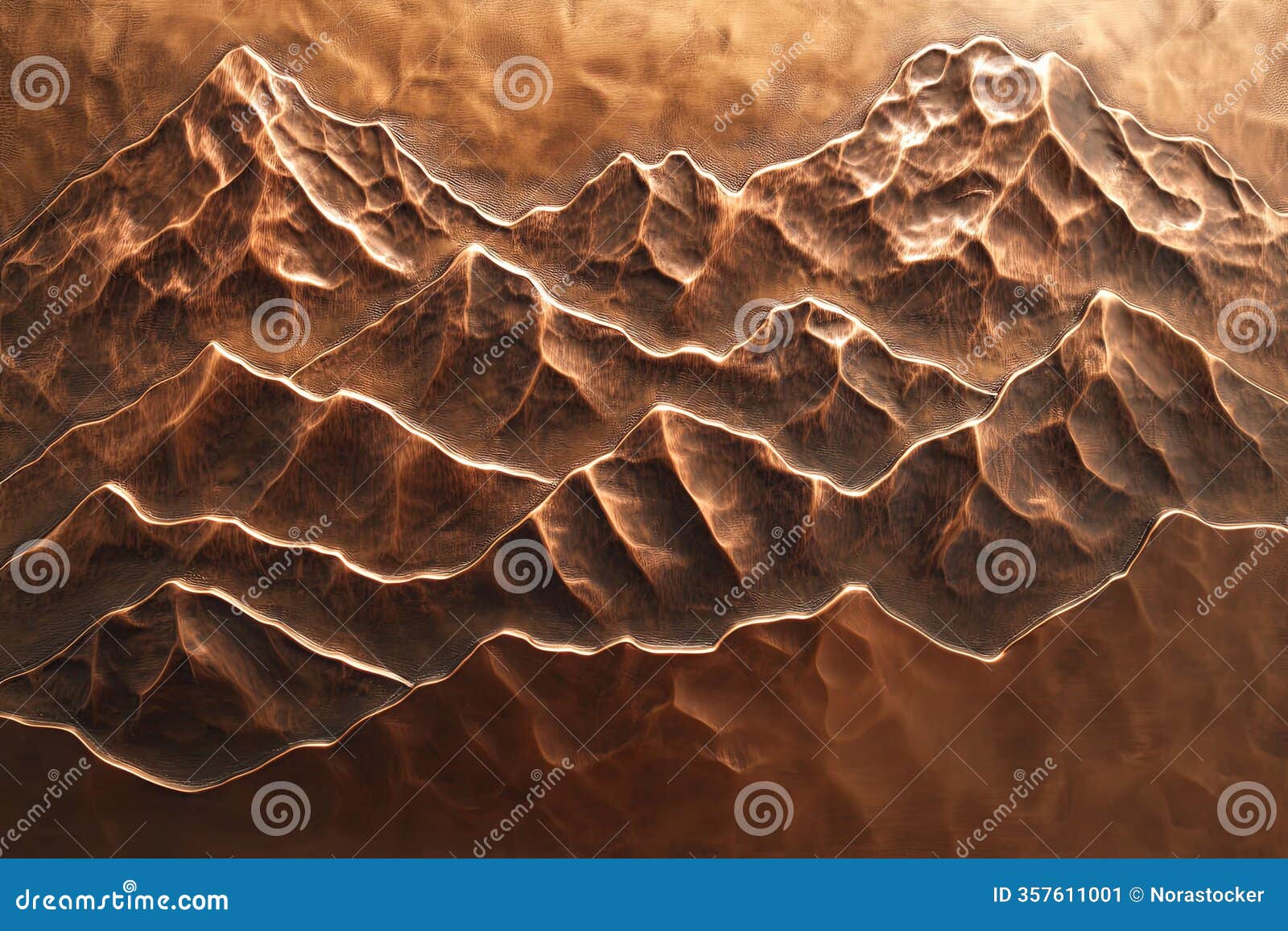 Volumetric Stucco Panel of Mountain Crests in Polished Copper. Art ...