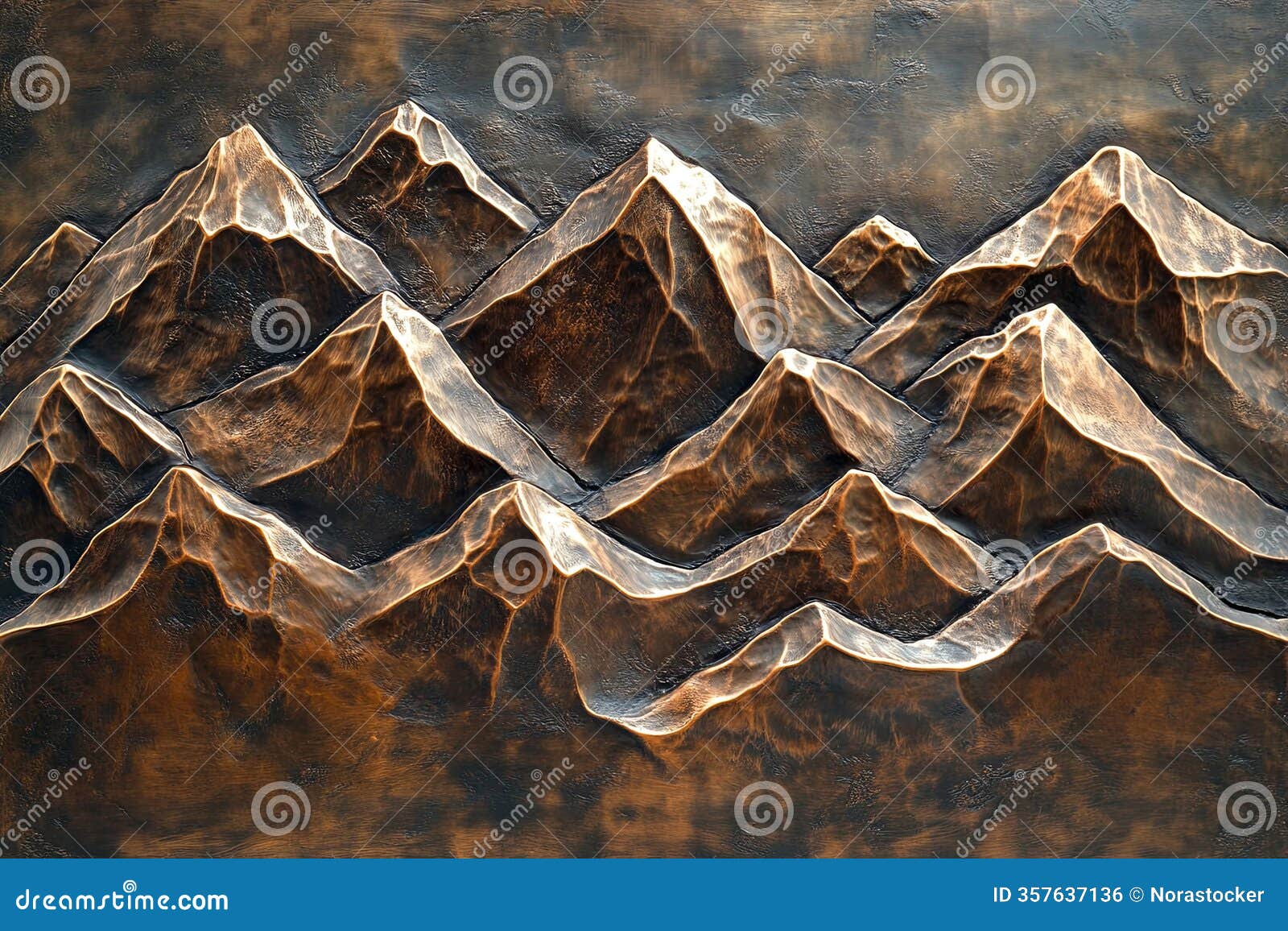Volumetric Stucco Panel of Mountain Crests in Polished Copper. Art ...