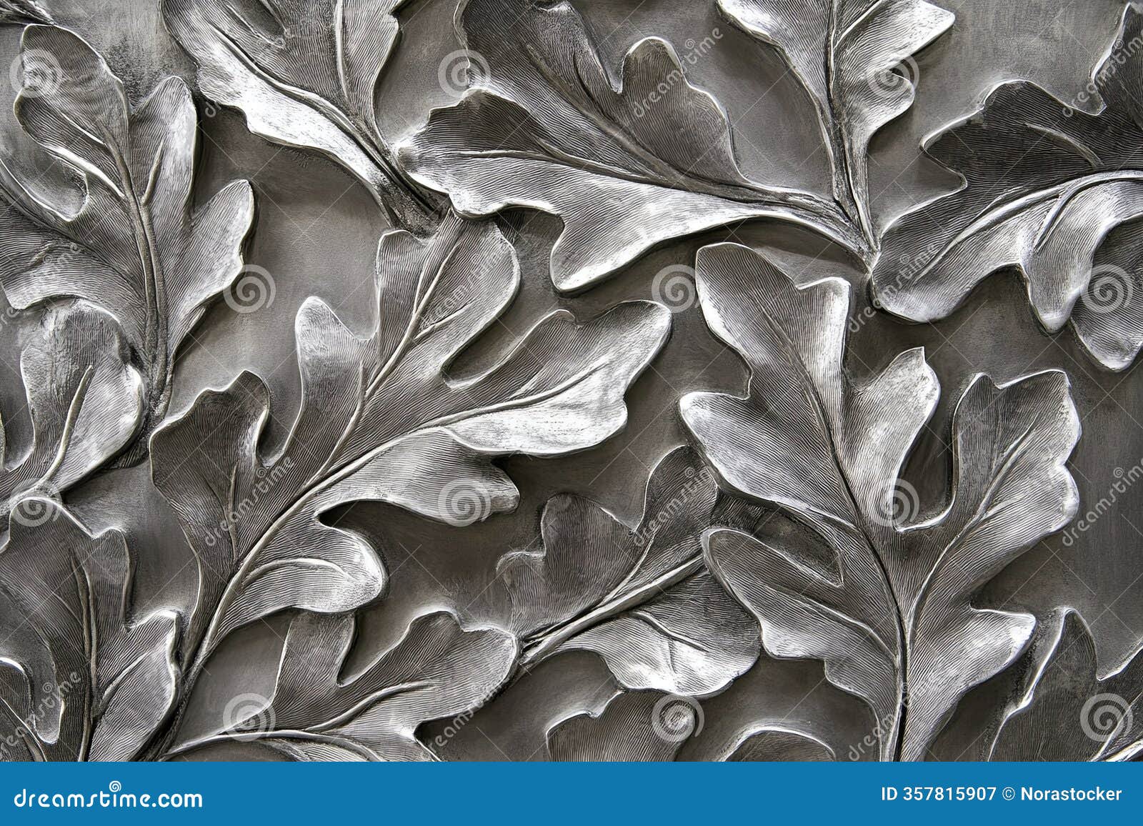 Volumetric Stucco Panel of Oak Leaves in Silver. Art Stock Image ...