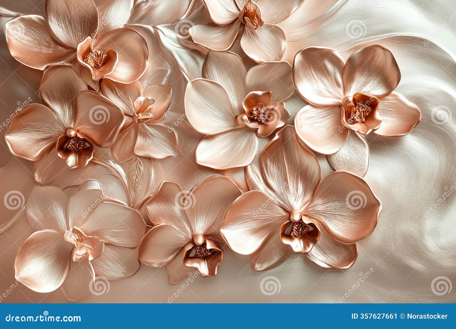 Volumetric Stucco Panel of Orchids in Rose Gold: Exotic Orchids Stock ...