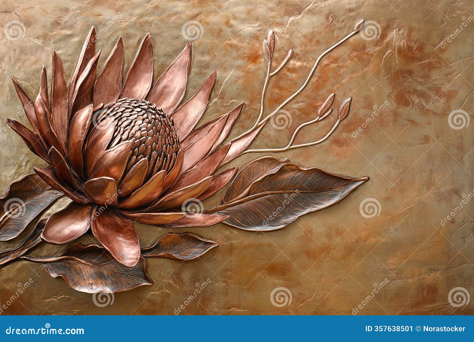 Volumetric Stucco Panel of Protea in Copper. Art Stock Image - Image of ...