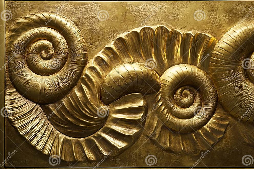Volumetric Stucco Panel of Spiral Shells in Matte Brass. Art Stock ...