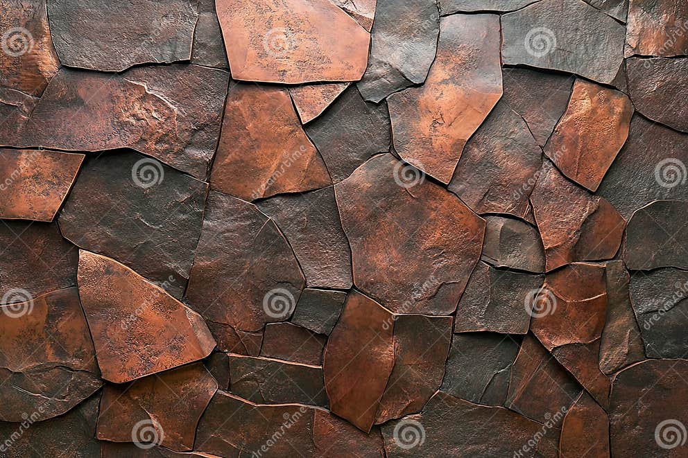 Volumetric Stucco Panel of Stone Textures in Aged Copper. Art Stock ...