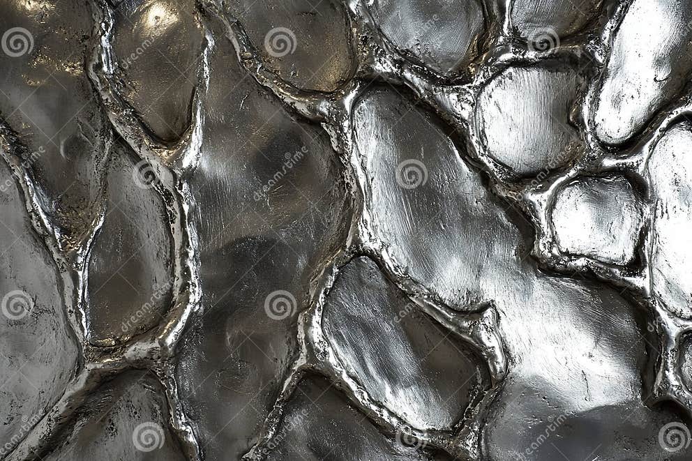 Volumetric Stucco Panel of Tree Bark in Polished Silver. Art Stock ...