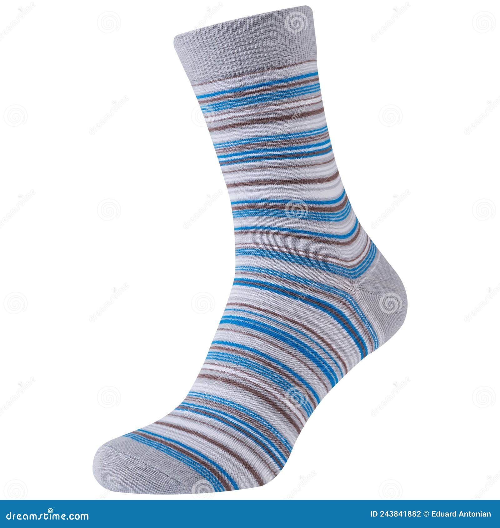 Voluminous Light Gray Sock in White and Cyan Stripes of Different ...