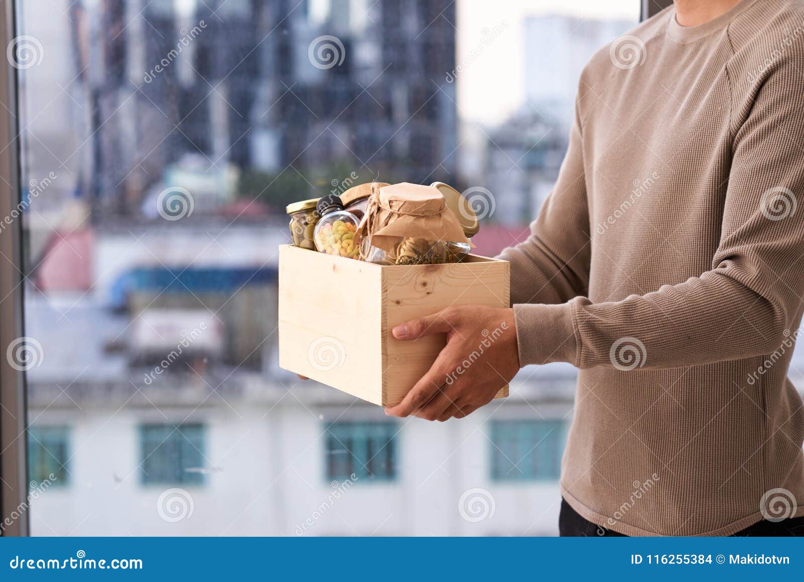 Volunteer with Box of Food for Poor. Donation Concept. Stock Photo ...