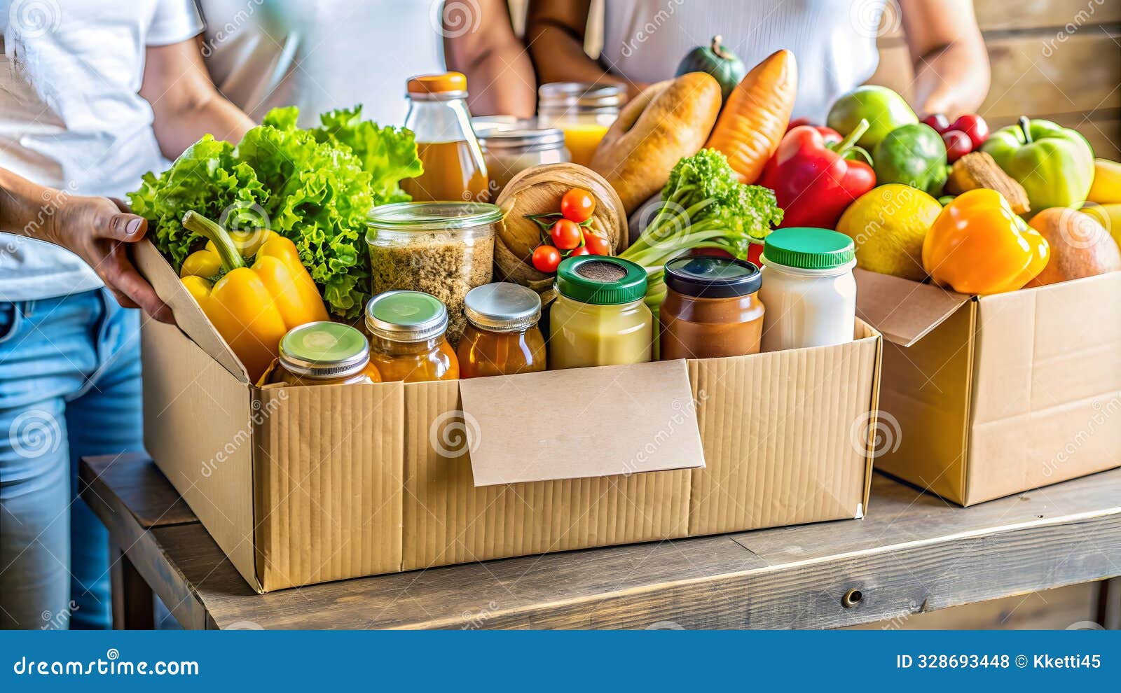 Volunteer with Food Box in Donation Box - Selective Focus Point Stock ...