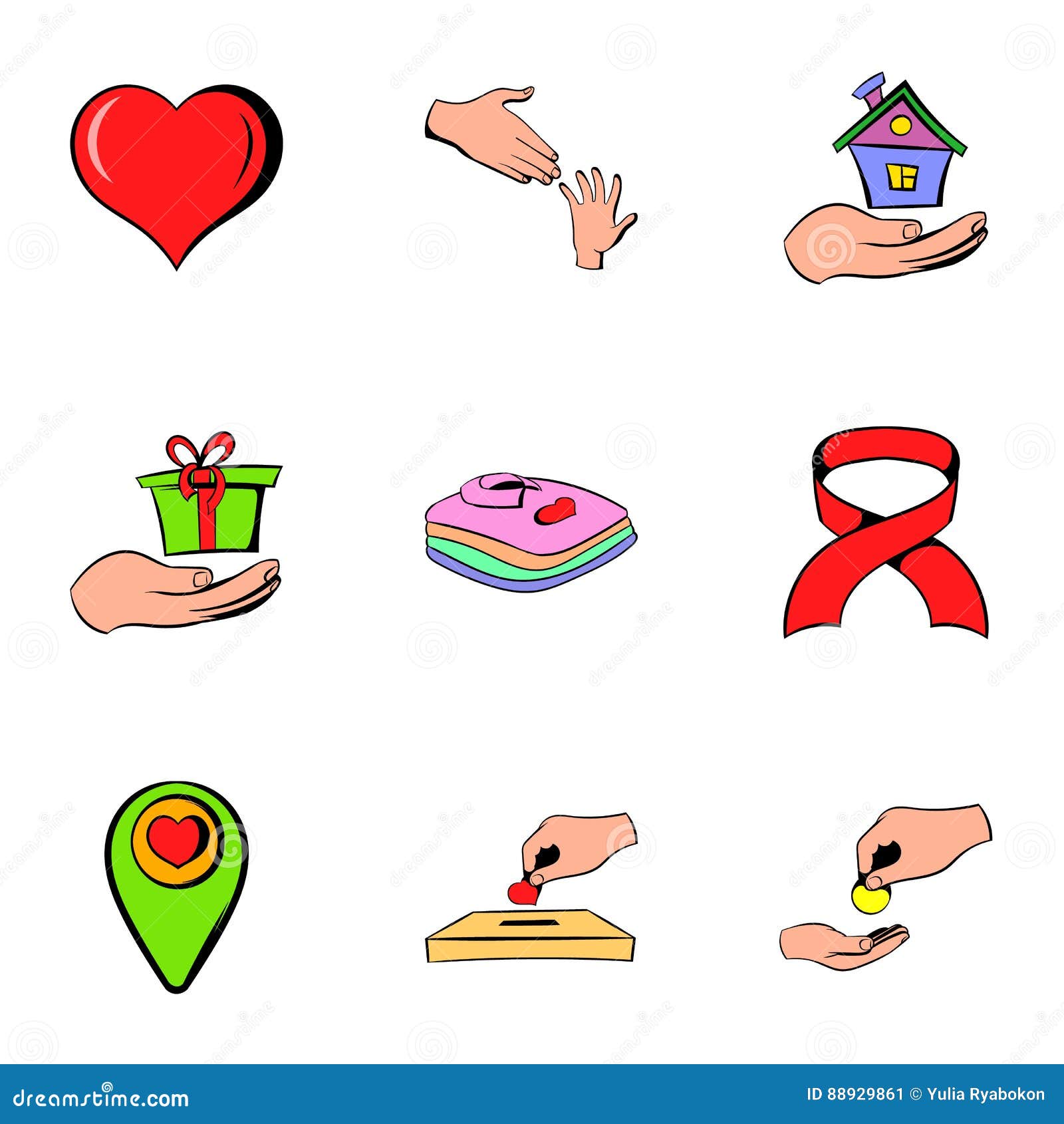 Volunteer Icons Set, Cartoon Style Stock Vector - Illustration of love ...