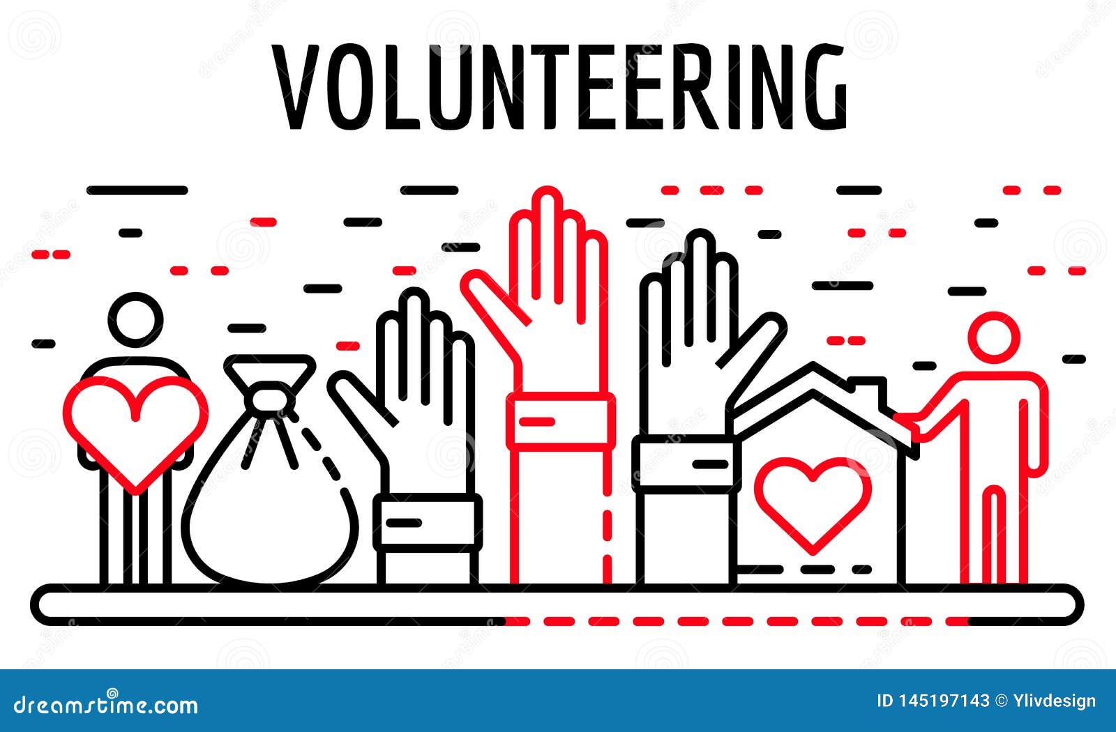Volunteering Banner, Outline Style Stock Vector - Illustration of line ...