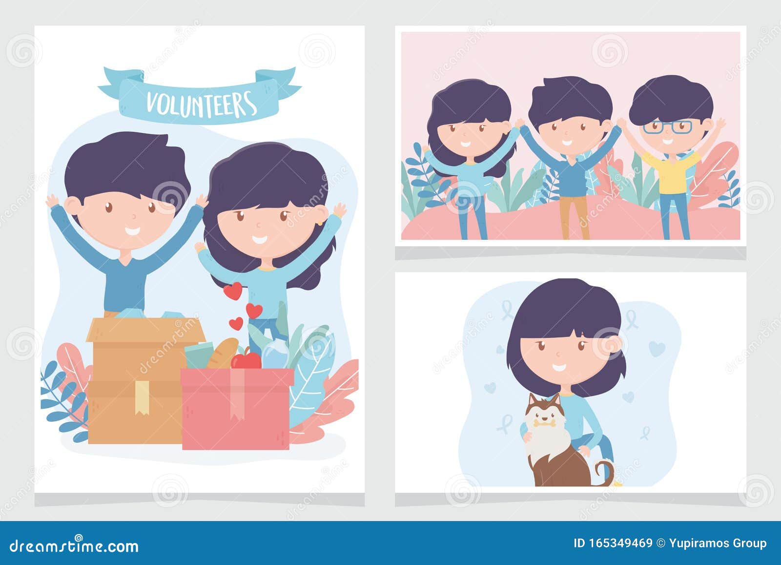 Volunteering, Help Charity People Donate Community Support Cards Stock ...