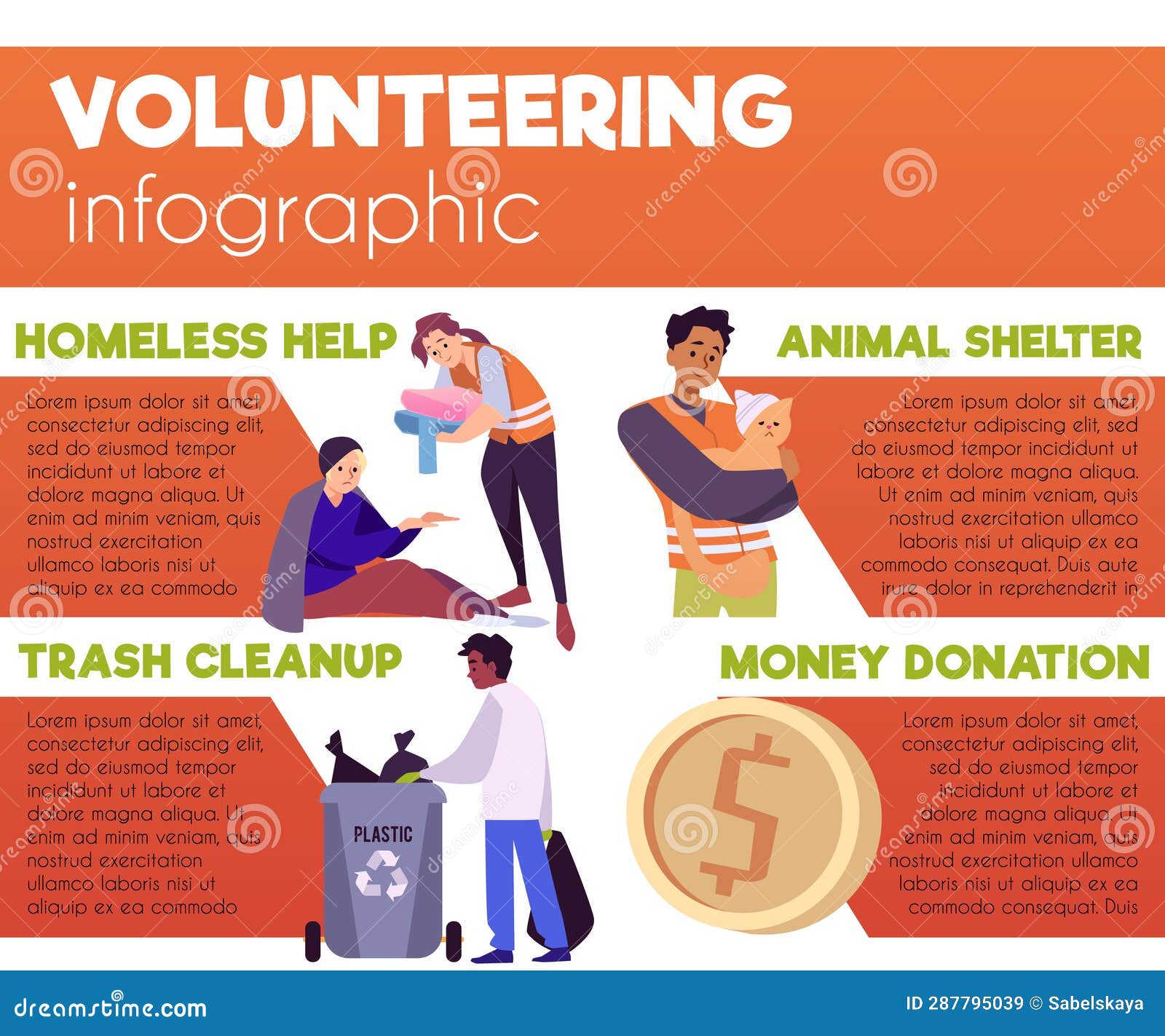 Volunteering Infographic, Space for Text, Flat Vector Illustration ...