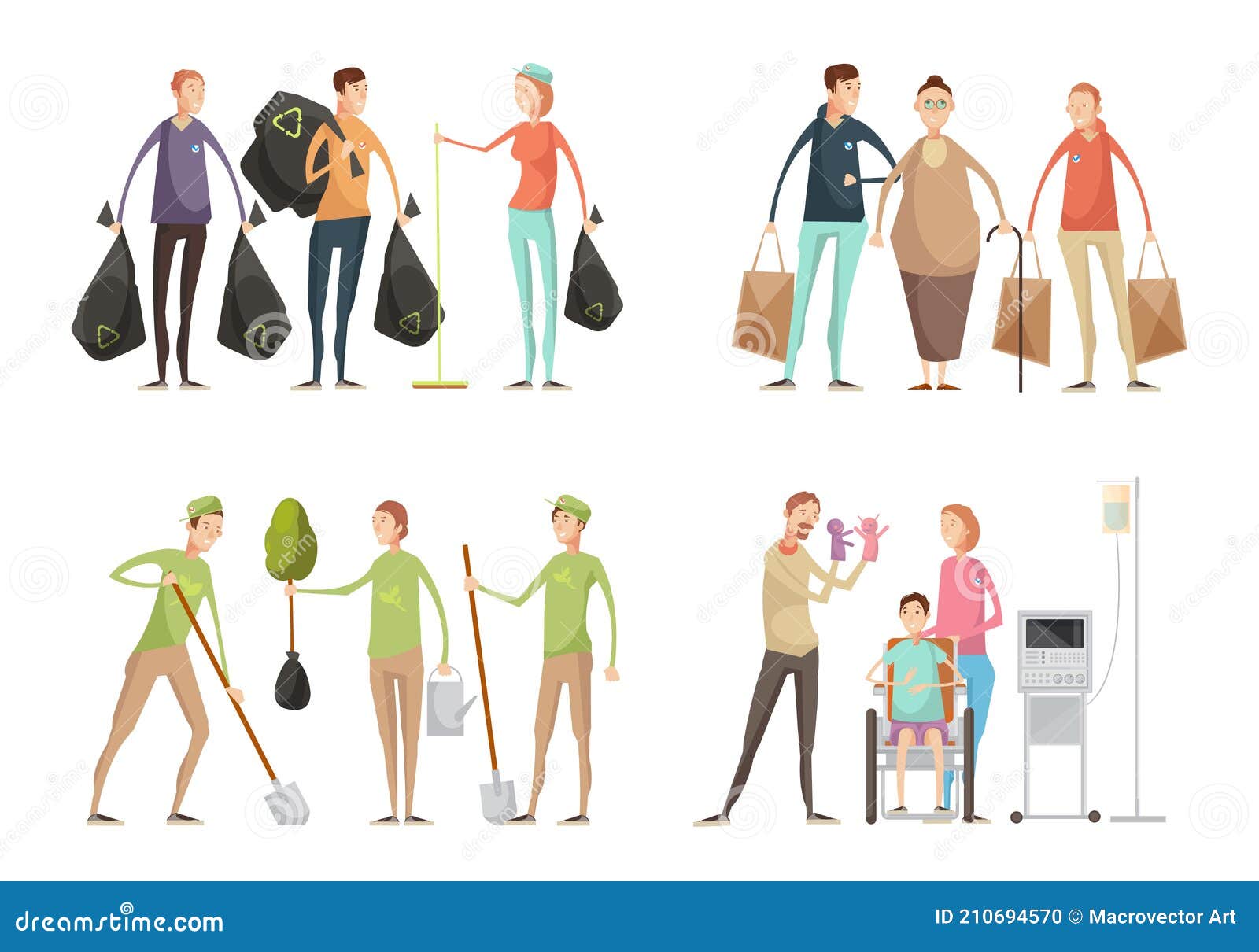 Volunteering Situations Set Stock Vector - Illustration of care, object ...
