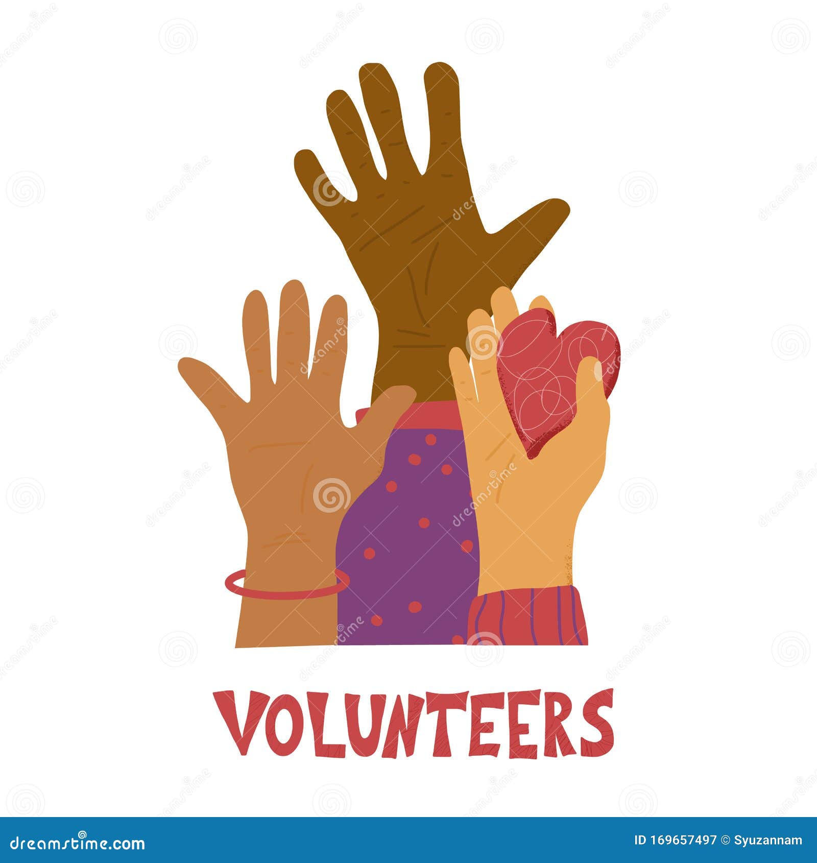 Volunteers Hands Up Concept. Vector Simple Design Stock Vector ...