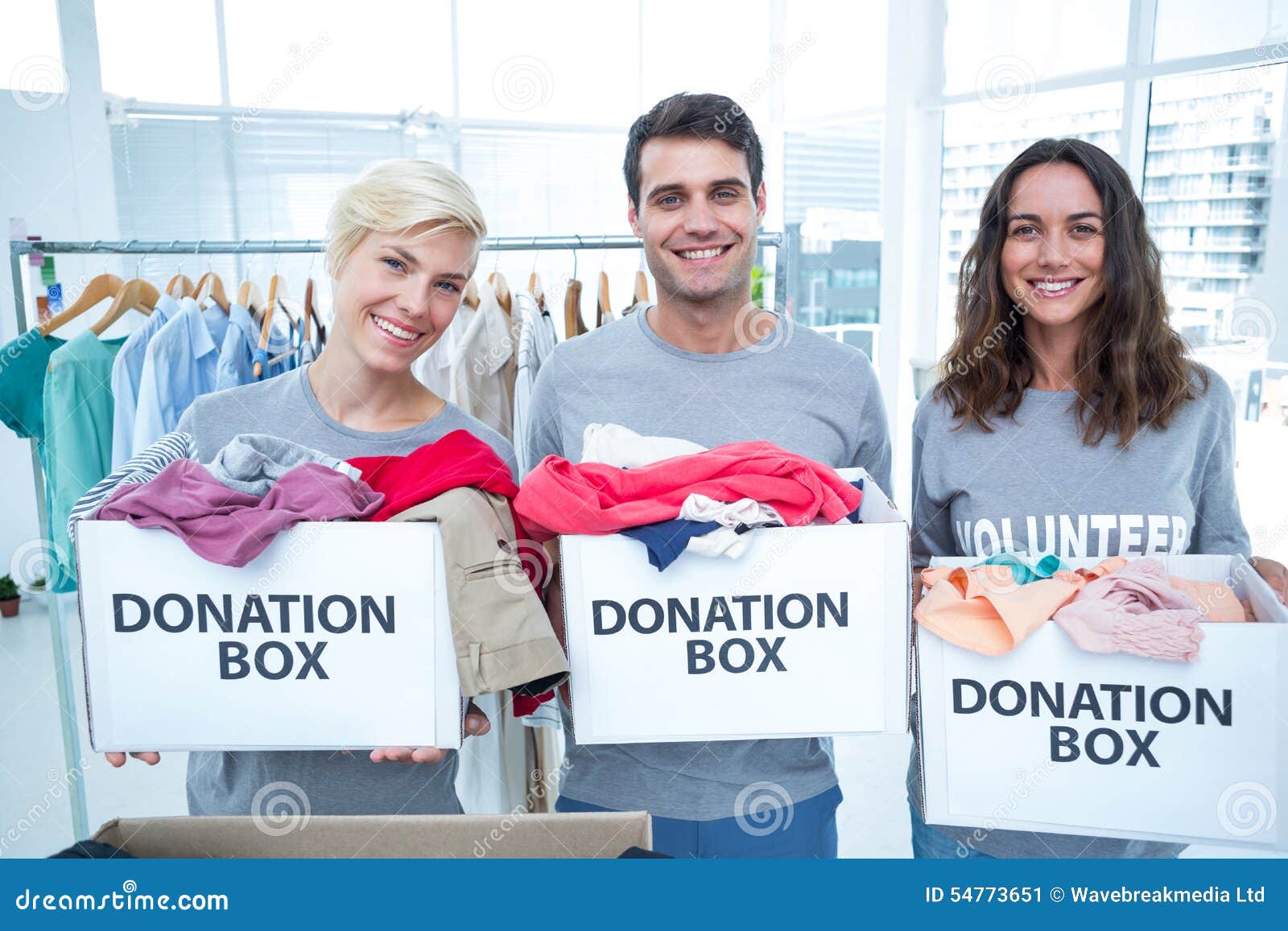 Volunteers Friends Holding Donation Boxes Stock Image - Image of donate ...