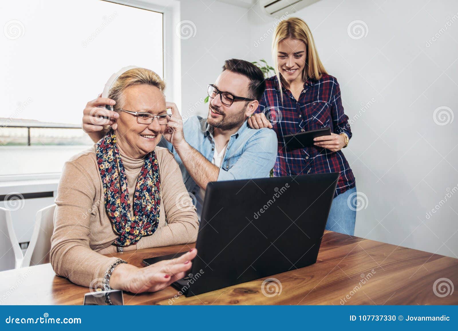 Volunteers Help Senior People on the Computer Stock Photo - Image of ...