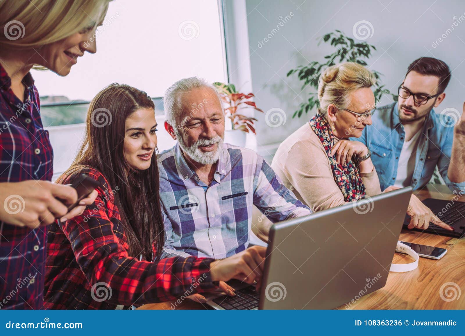 Volunteers Help Senior People on the Computer Stock Photo - Image of ...