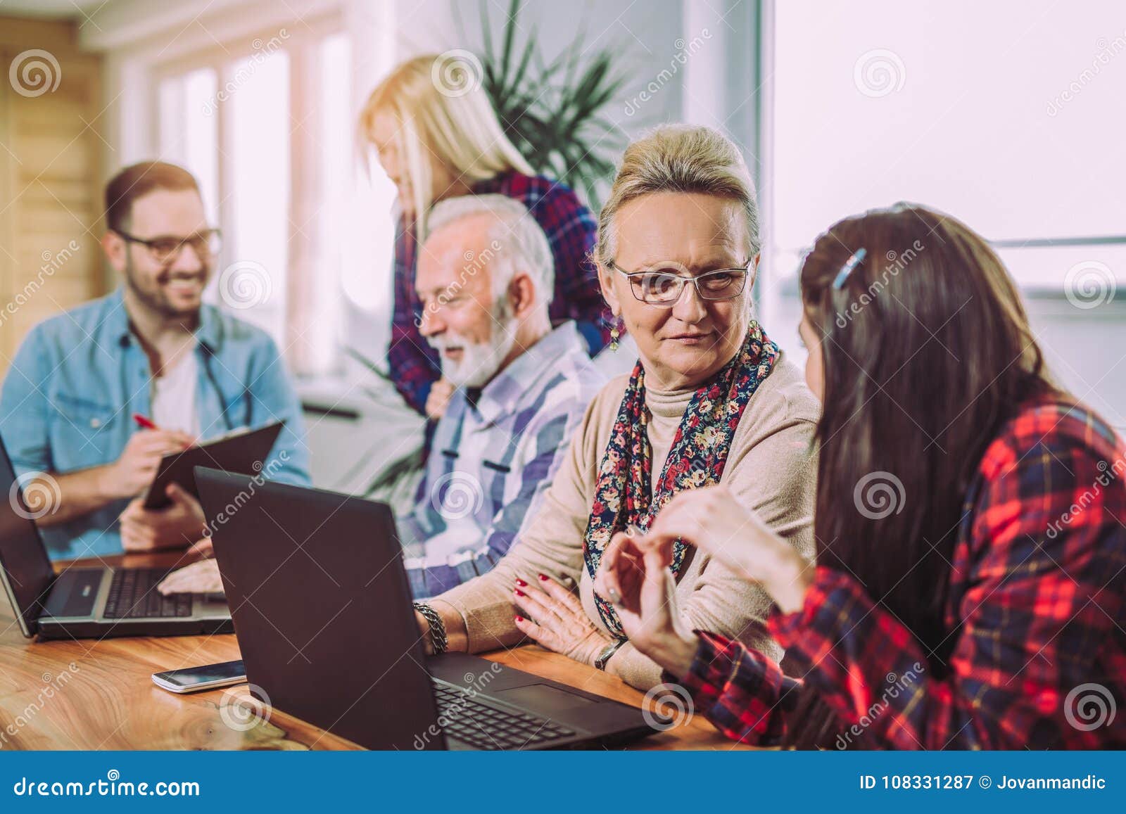 Volunteers Help Senior People on the Computer Stock Image - Image of ...