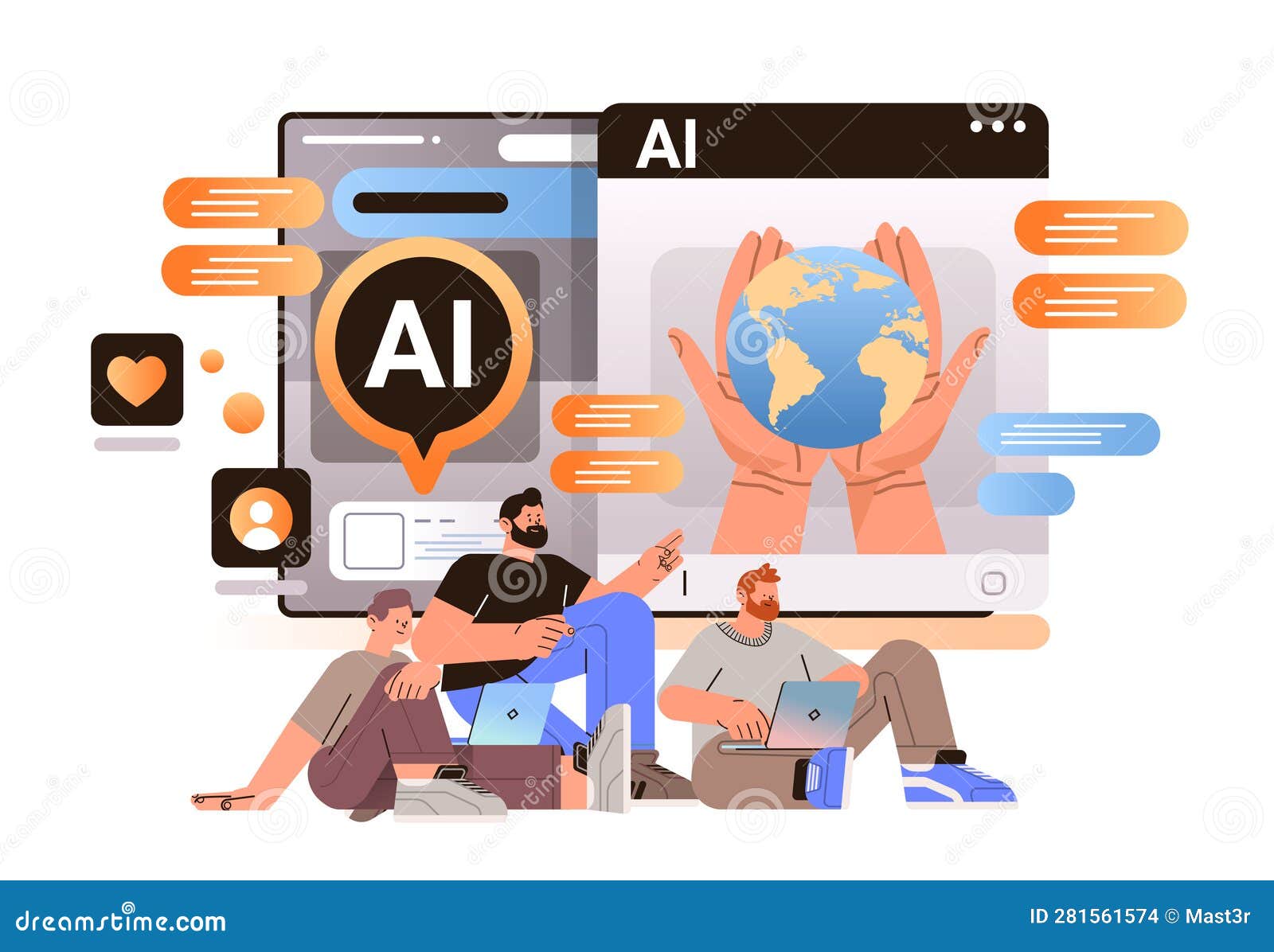 Volunteers Using Computer App with Ai Helper Bot Non-profit Assistant ...