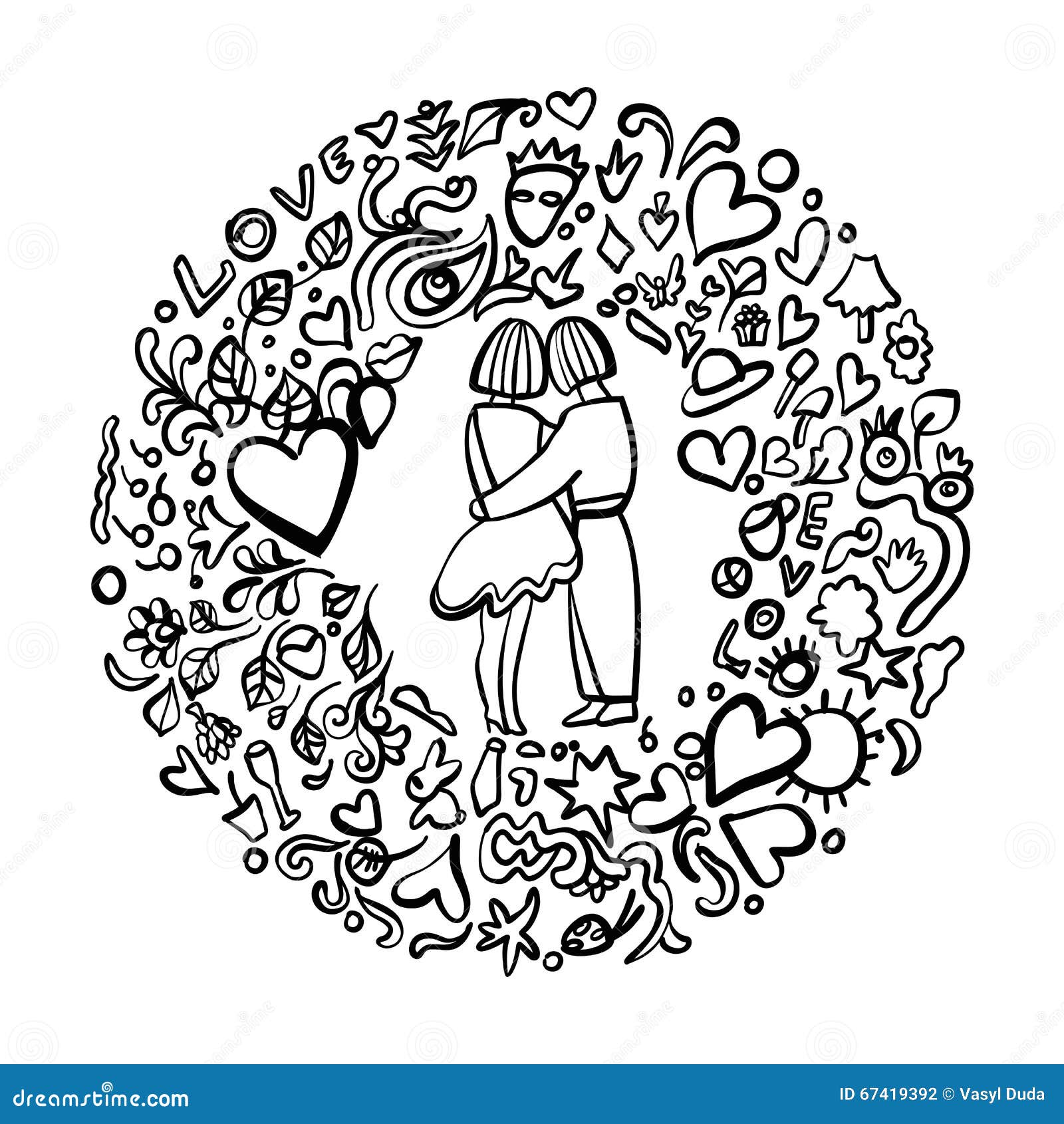 Von Hand gezeichnete LIEBE vektor abbildung. Illustration von frau ...