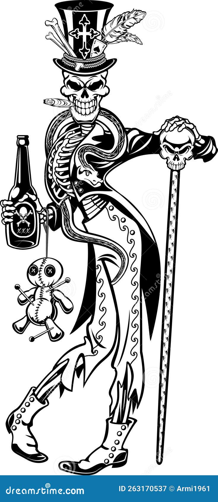 Voodoo Character Baron Samedi, a Loa of the Dead Stock Vector ...