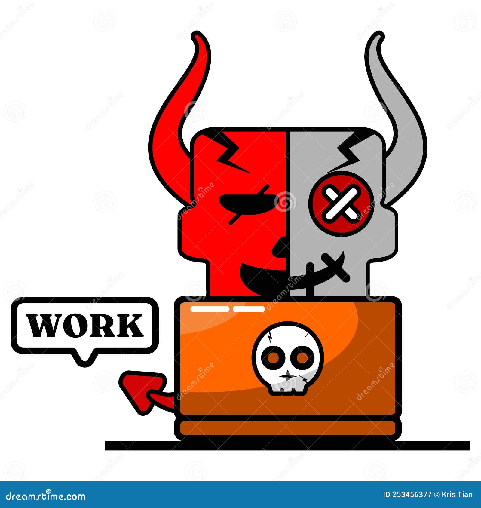 Devil Of Workplace. Satan Boss Sitting In Office. Red Demon At W ...