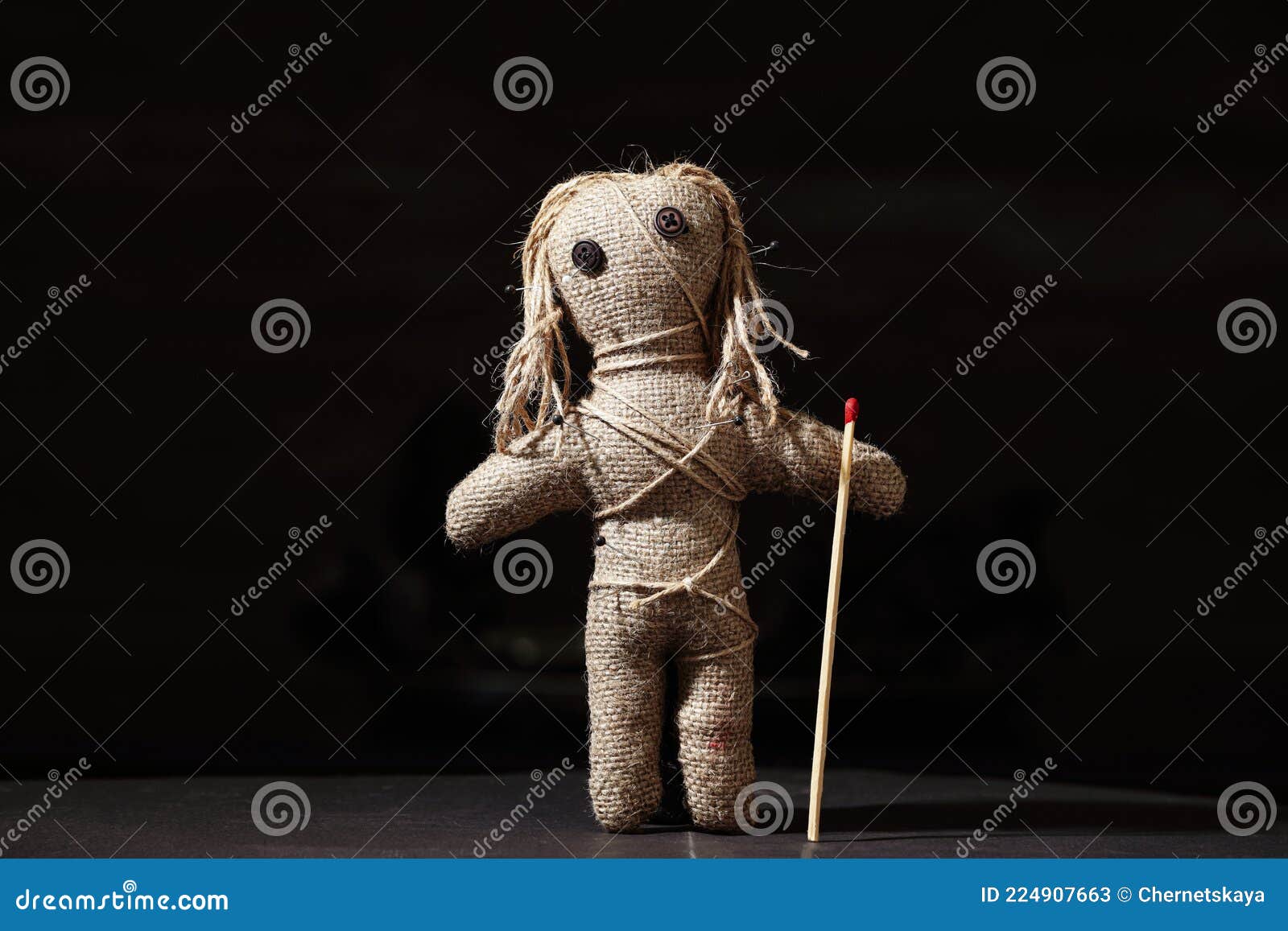 Voodoo Doll with Match on Black. Curse Ceremony Stock Image - Image of ...