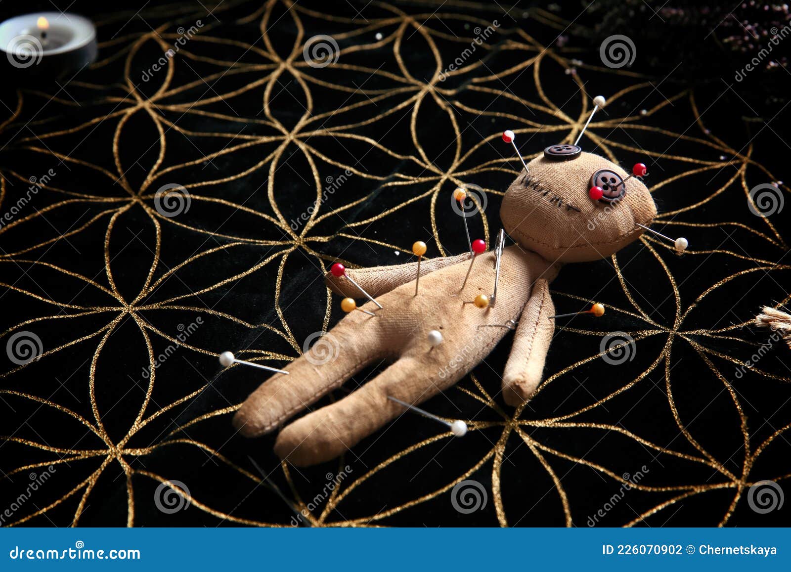 Voodoo Doll Pierced with Pins. Curse Ceremony Stock Photo - Image of ...