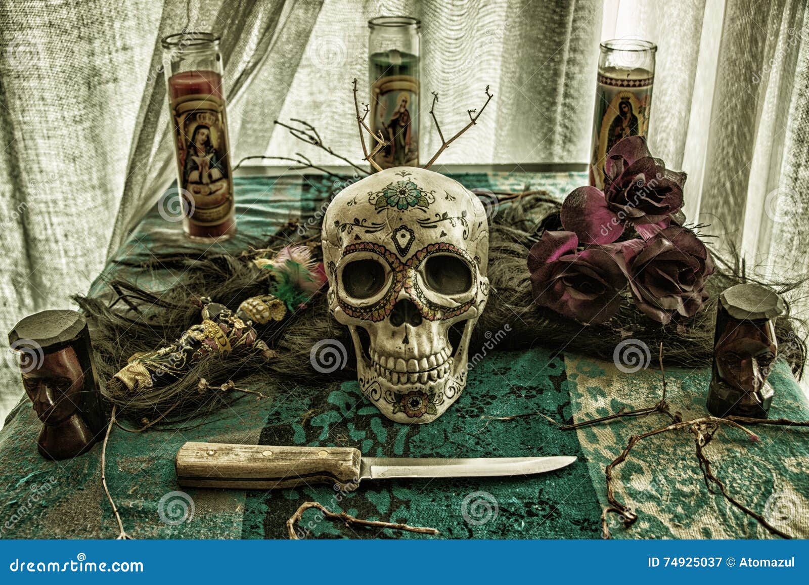 Voodoo Skull Ritual Evil stock image. Image of candles - 74925037