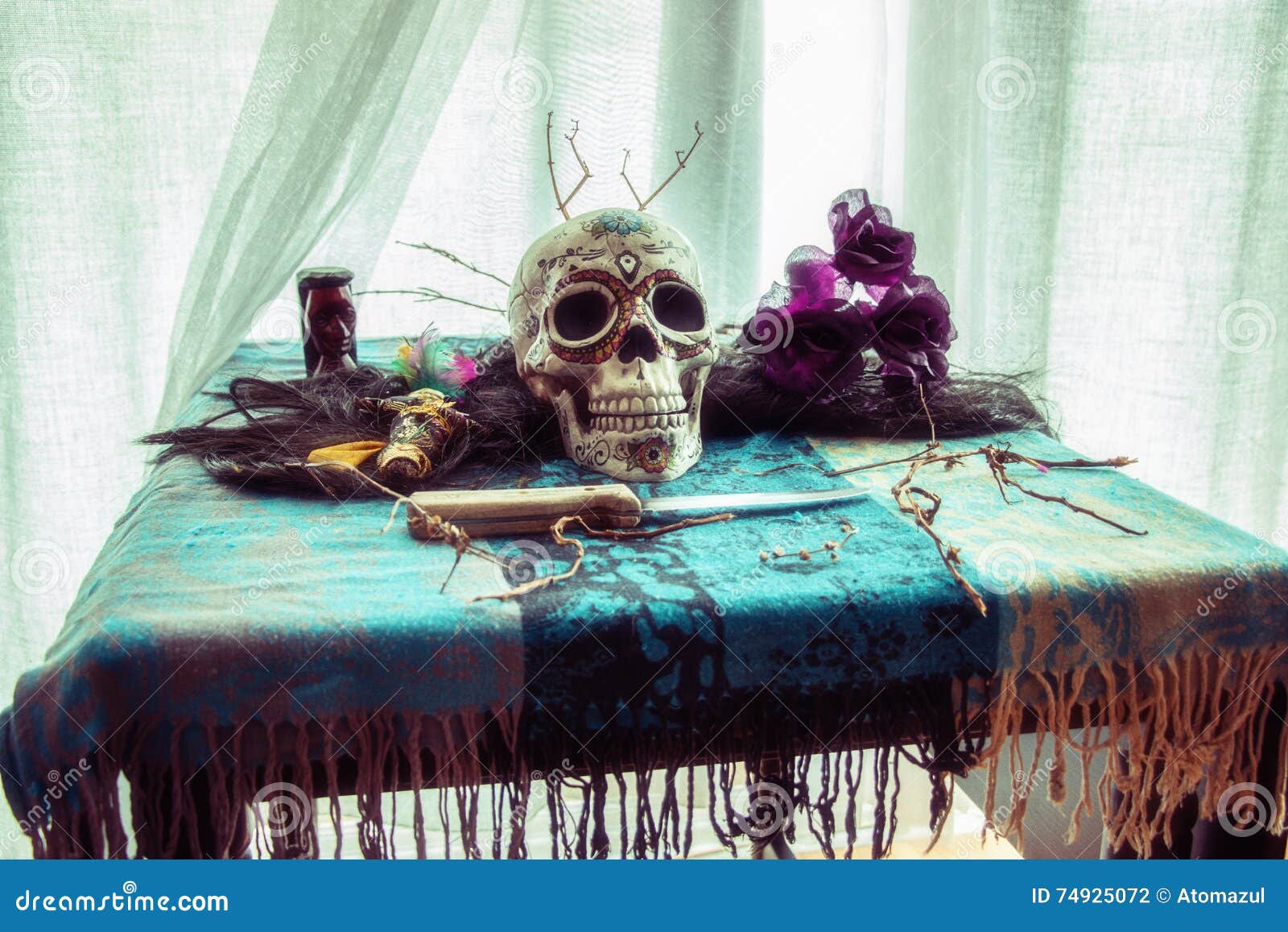 Voodoo Skull Table Ritual stock photo. Image of mysterious - 74925072