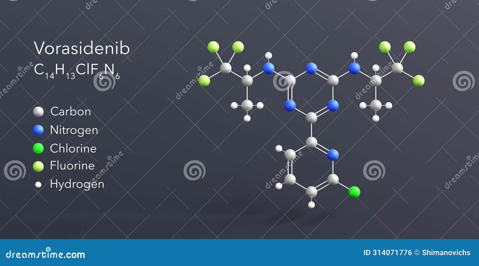 Vorasidenib Molecule 3d Rendering, Flat Molecular Structure with ...