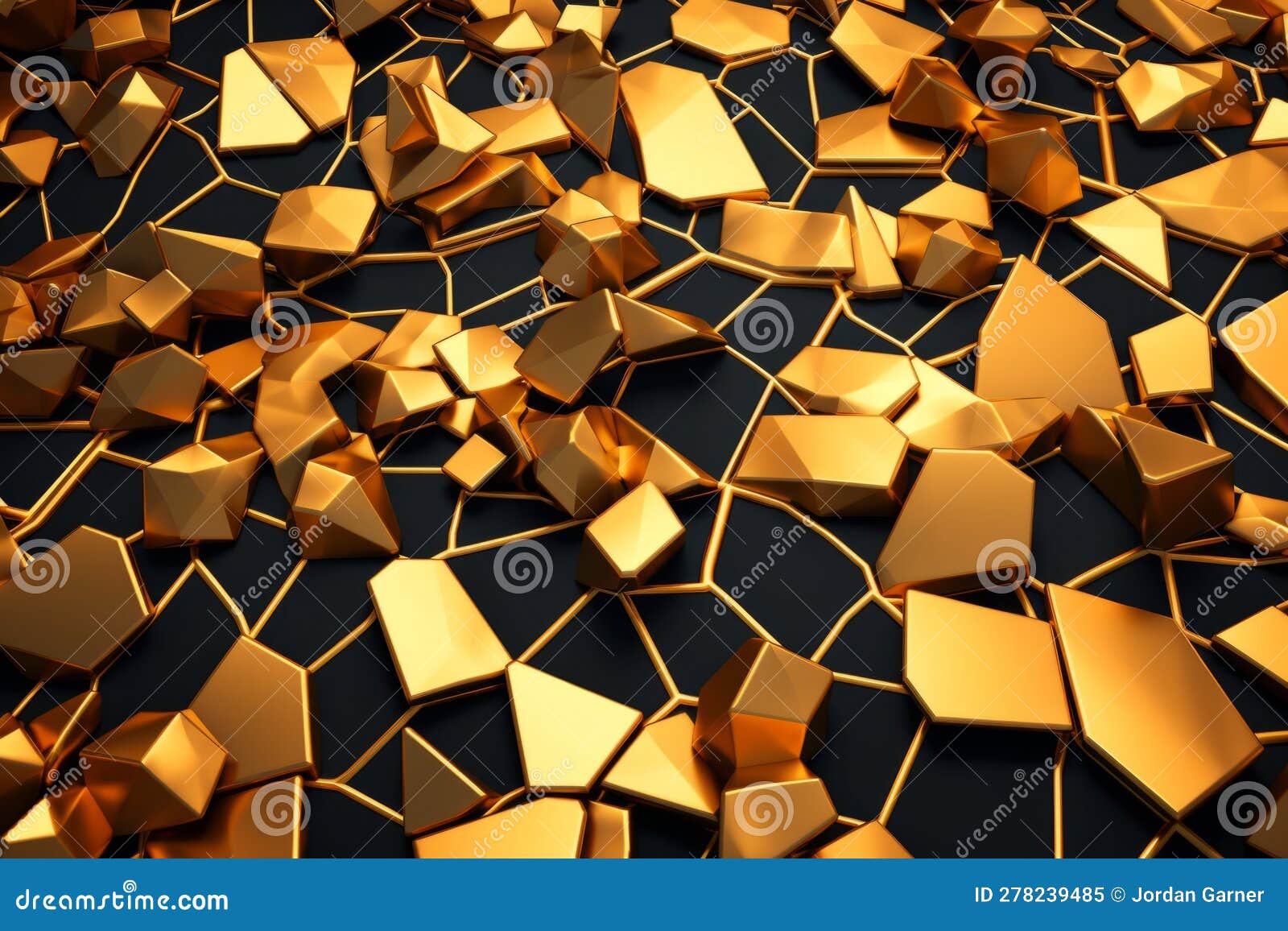 Titanium Gold Fragments Abstract 3d Background Unique Voronoi Block