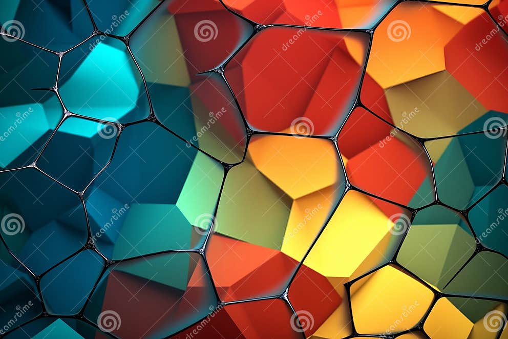 Clashing Color Gradient Abstract 3D Background - Unique Voronoi Block Texture Stock Illustration ...