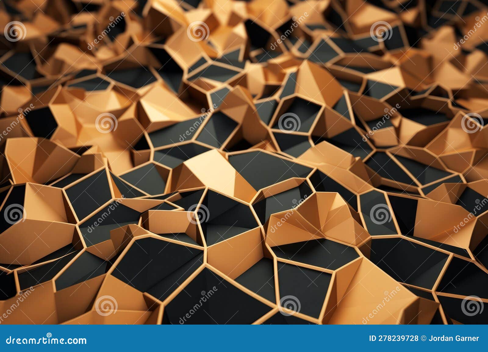 Golden Polygons Abstract 3D Background - Unique Voronoi Block Texture Stock Illustration ...