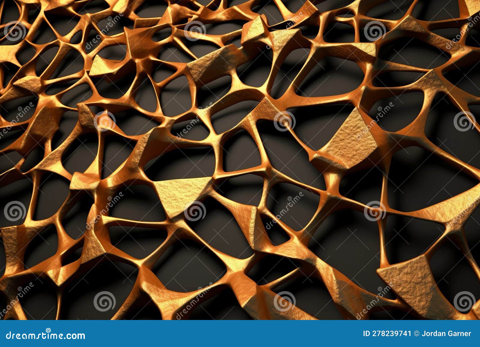 Golden Webbing Abstract 3d Background Unique Voronoi Block Texture