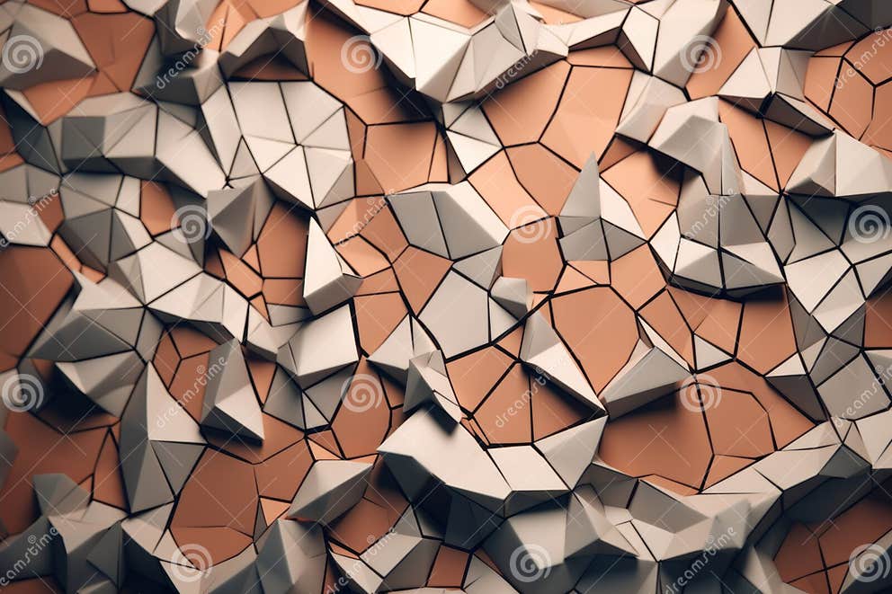 Paper Polygon Abstract 3D Background - Unique Beige Voronoi Block Texture Stock Illustration ...