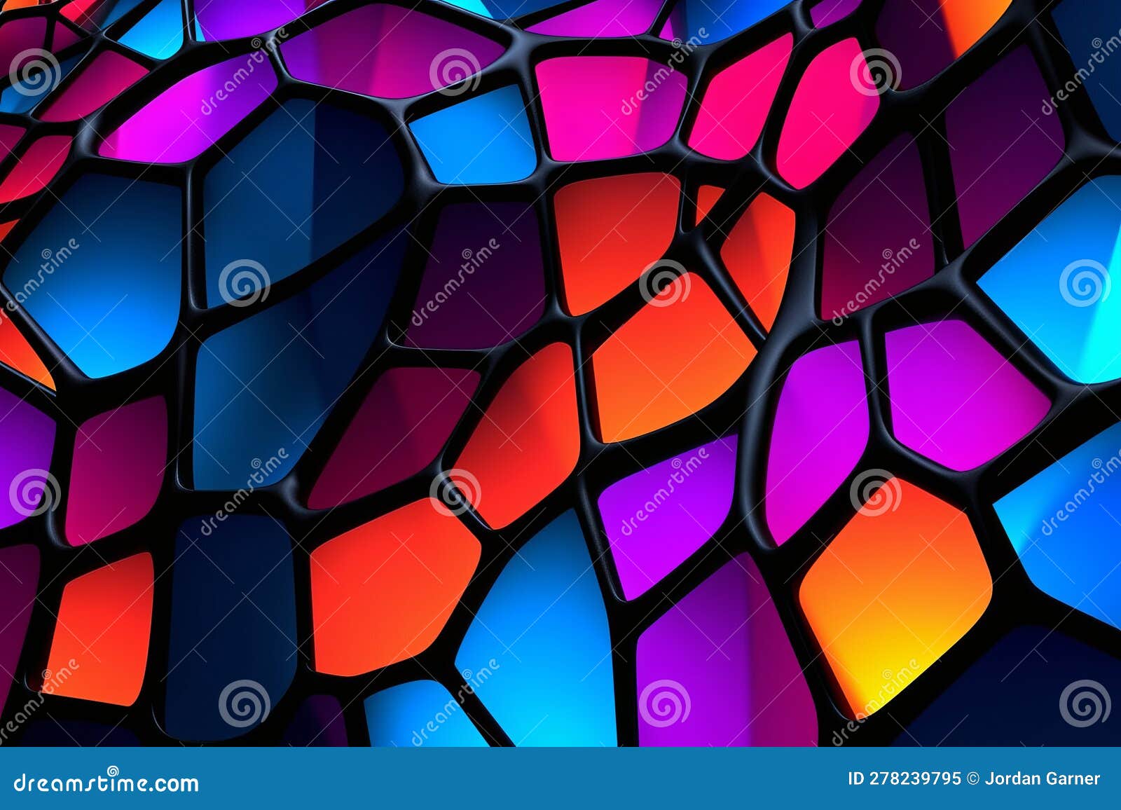 Vibrant Voronoi Block Texture - Glowing Webbed Panels Abstract 3D ...