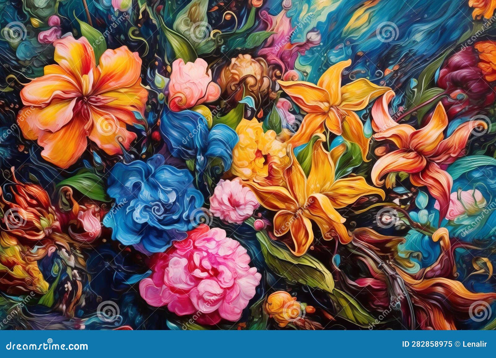 Vortex of Colorful Excellent Flowers Stock Illustration - Illustration ...