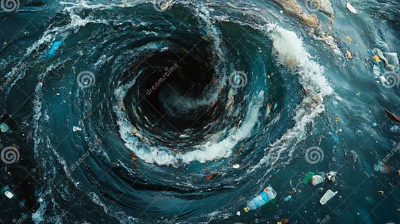A Vortex of Plastic Waste in the Ocean Stock Illustration ...