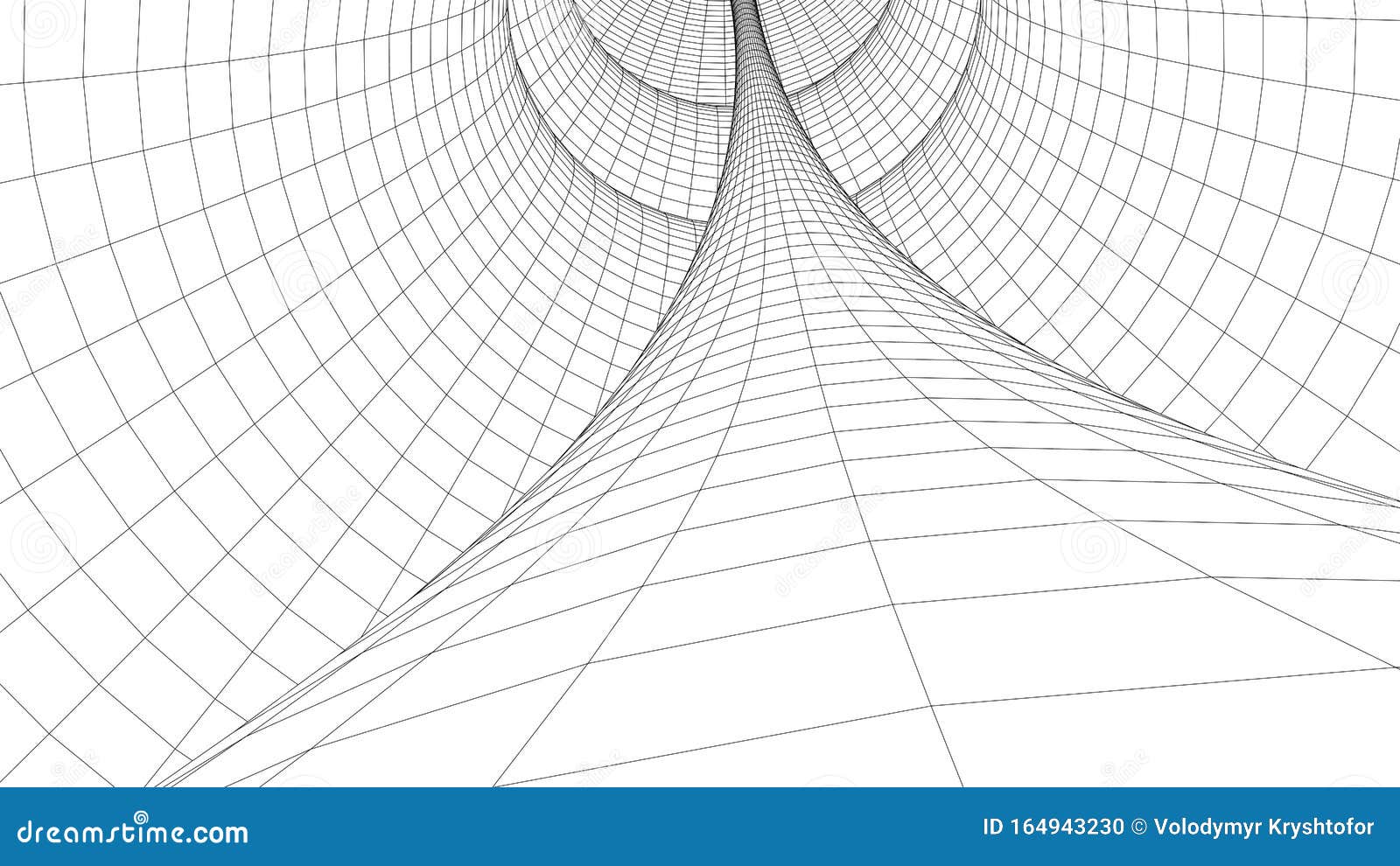 Vortex. Vector Perspective Curved Grid. Wireframe Abstract Tunnel. 3D ...