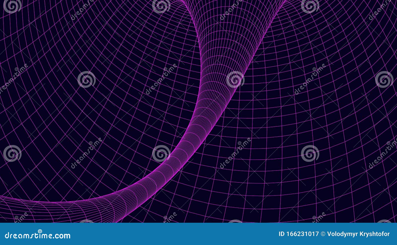 Vortex. Vector Perspective Curved Grid. Wireframe Abstract Tunnel. 3D ...