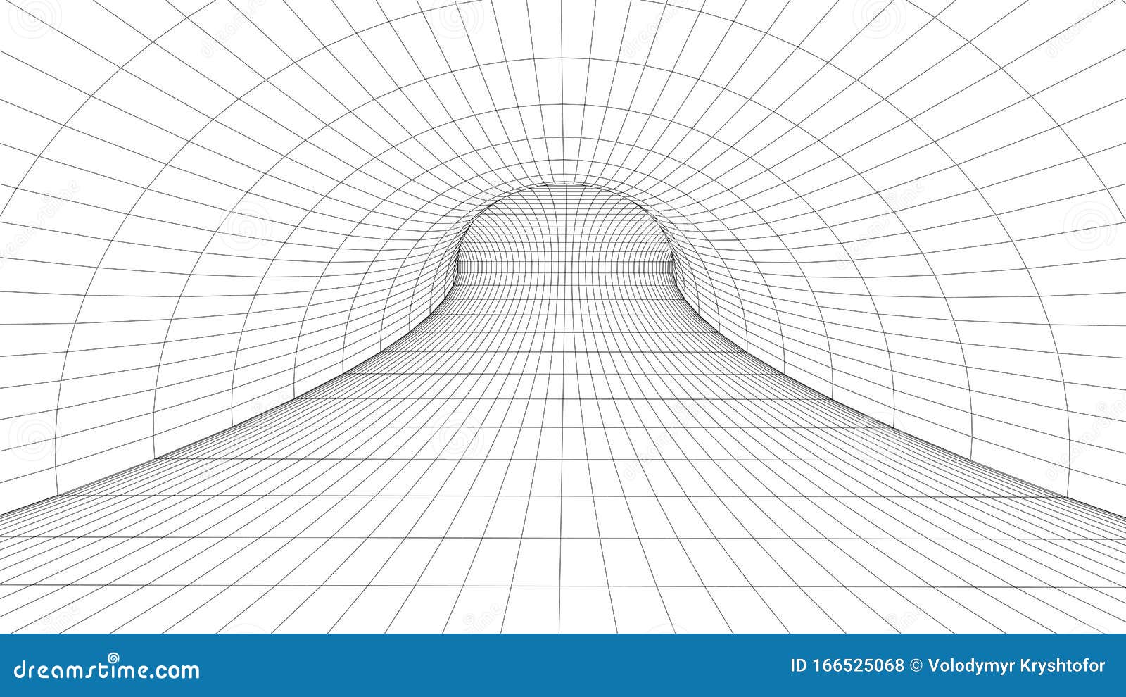 Vortex. Vector Perspective Curved Grid. Wireframe Abstract Tunnel. 3D ...