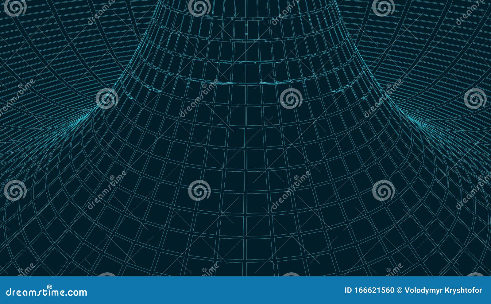 Vortex. Vector Perspective Curved Grid. Wireframe Abstract Tunnel. 3D ...