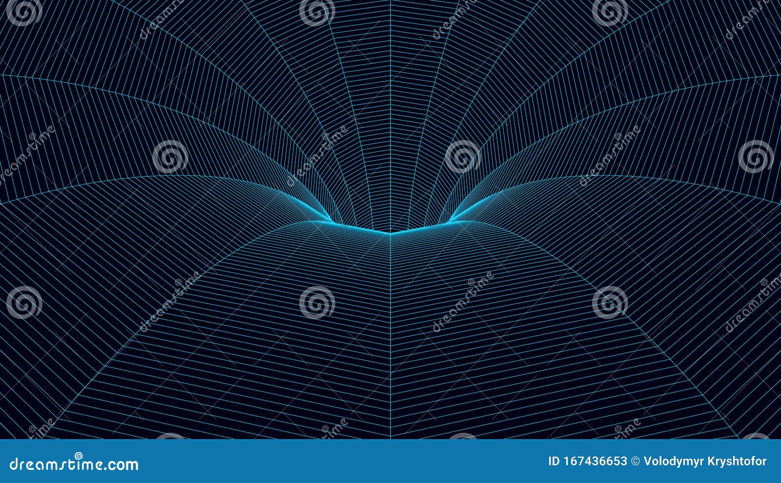 Vortex. Vector Perspective Curved Grid. Wireframe Abstract Tunnel. 3D ...