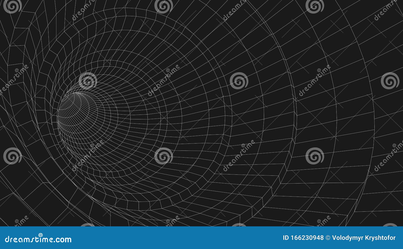 Vortex. Vector Perspective Grid. Wireframe Abstract Tunnel. 3D Vector Wormhole with a Mesh ...