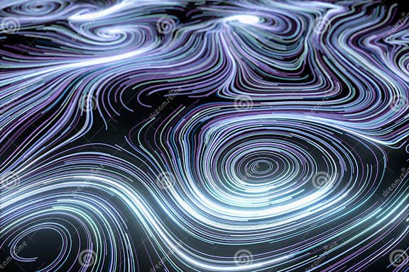 Vortical Line Pattern, Glowing Particles Trails, 3d Rendering Stock ...