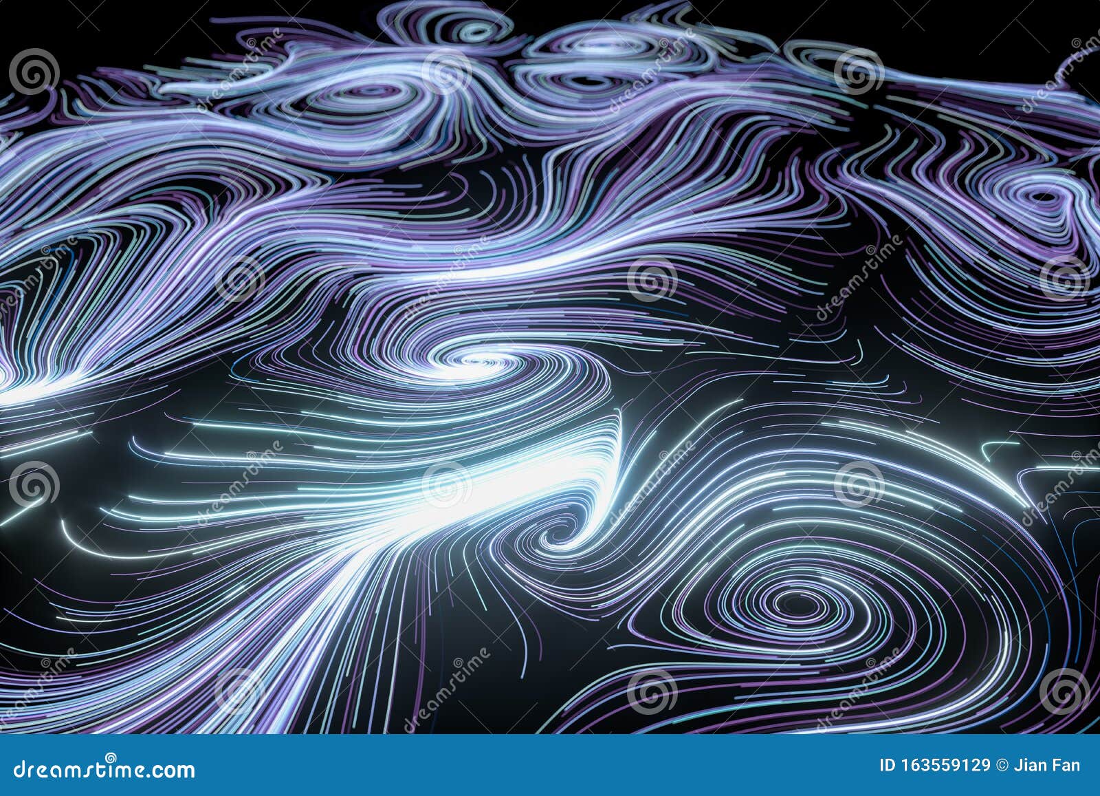 Vortical Line Pattern, Glowing Particles Trails, 3d Rendering Stock ...
