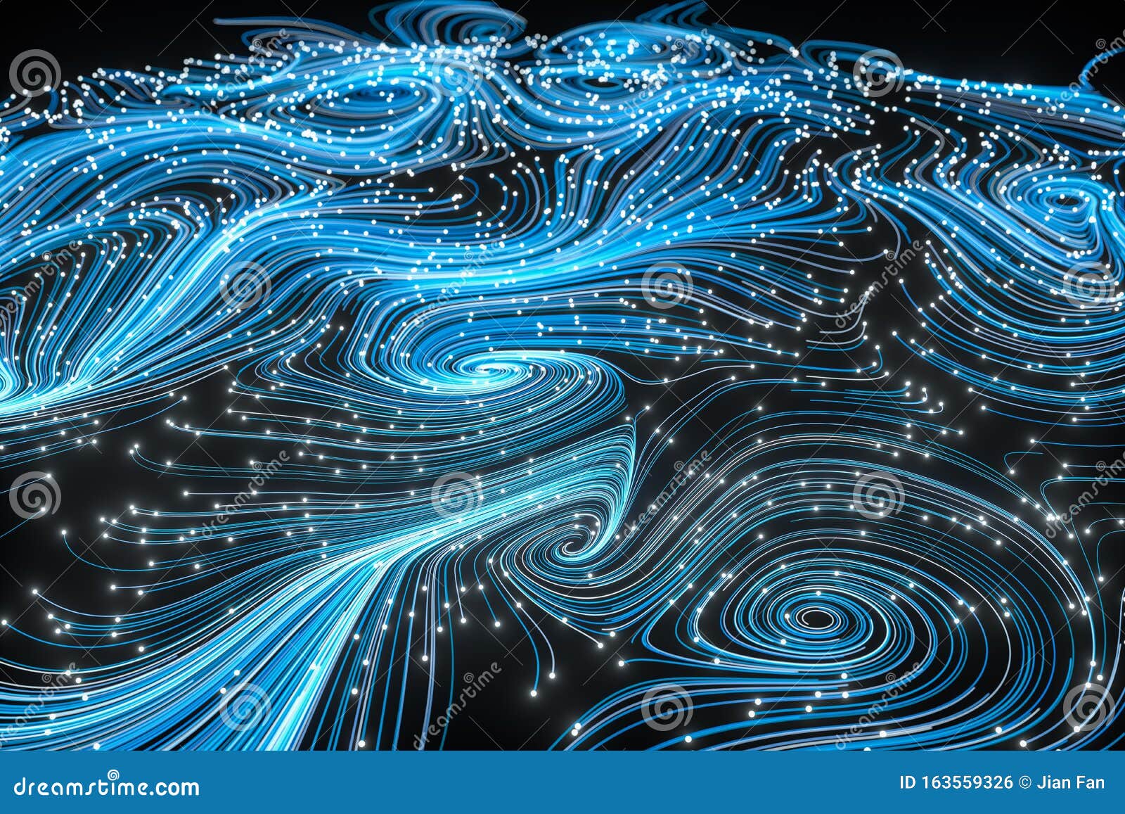 Vortical Line Pattern, Glowing Particles Trails, 3d Rendering Stock ...