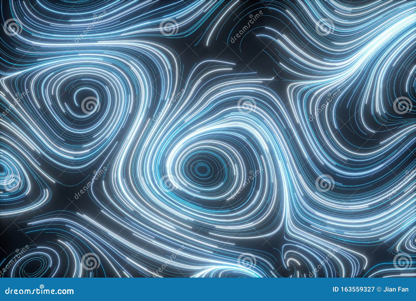 Vortical Line Pattern, Glowing Particles Trails, 3d Rendering Stock ...